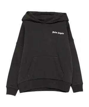 Palm Angels Long Sleeve Hooded Sweatshirt - Black