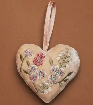 ANKE DRECHSEL Velvet Embroidered Heart Tree Decoration