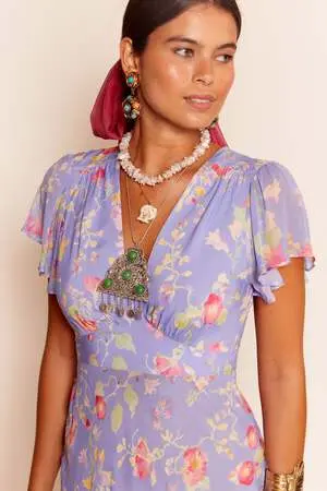 Rixo Florida Waterblossom Provence V-neck Midi Dress