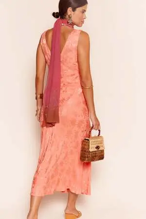 Rixo Sandrine Daisy Jacquard Coral Midi Dress