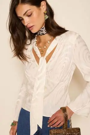 Rixo Abel Whirlpool Jacquard Cream Blouse