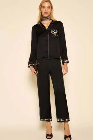 Rixo Bryony Blossom Embroidery Pink Regular Trousers