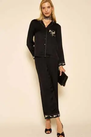 Rixo Bryony Blossom Embroidery Pink Regular Trousers