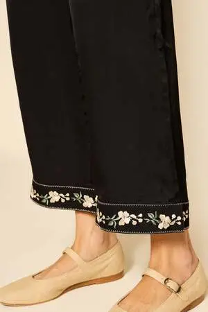 Rixo Bryony Blossom Embroidery Pink Regular Trousers