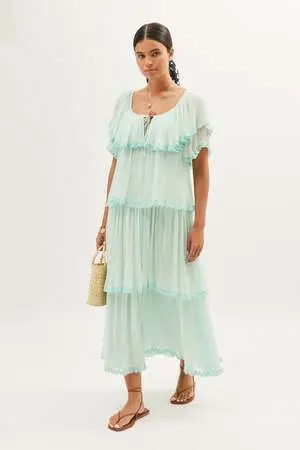 Rixo Raina Tiered Maxi Dress - Green