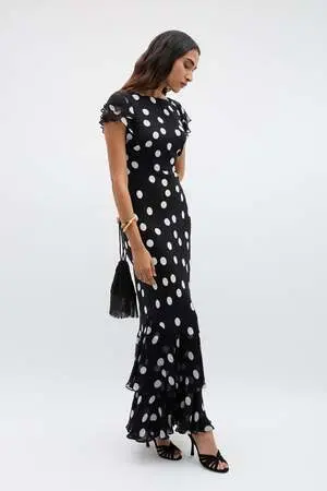 Rixo Ordinia Polka Dot Maxi Gown