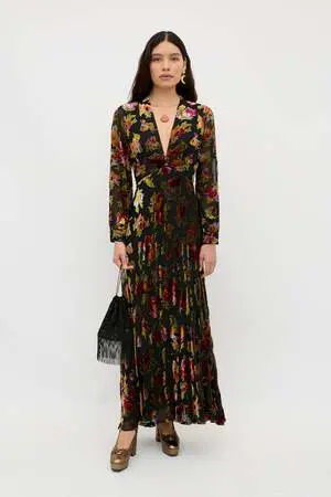 Rixo Emory Countryside Devoré Black Maxi Gown - Multi