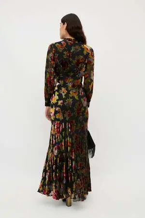 Rixo Emory Countryside Devoré Black Maxi Gown - Multi