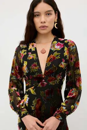 Rixo Emory Countryside Devoré Black Maxi Gown - Multi