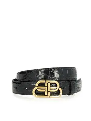 Balenciaga Bb Thin Leather Belt - Black