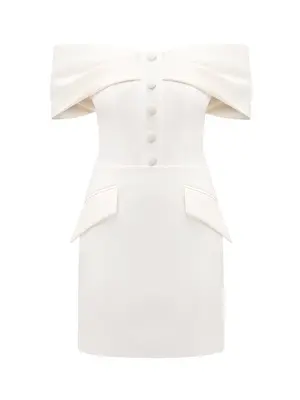 TIA DORRAINE Steel Confidence Off-shoulder Mini Dress With Pearl Detail - White