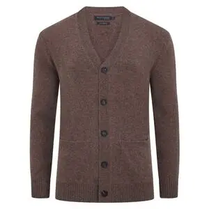 PAUL JAMES KNITWEAR Lambswool Alfie Cardigan Tobacco - Brown