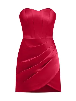 TIA DORRAINE Satin Corset Mini Dress - Red