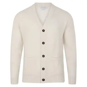 PAUL JAMES KNITWEAR Lambswool Alfie Cardigan Ecru - White