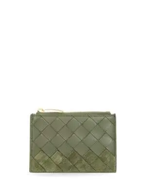 Bottega Veneta Woven Card Holder With Zip - Green