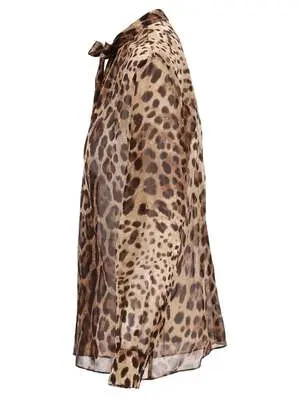 Dolce & Gabbana Leopard Print Silk Chiffon Shirt With Pussy Bow