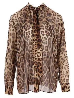 DOLCE & GABBANA DOLCE & GABBANA Leopard Print Silk Chiffon Shirt With Pussy Bow