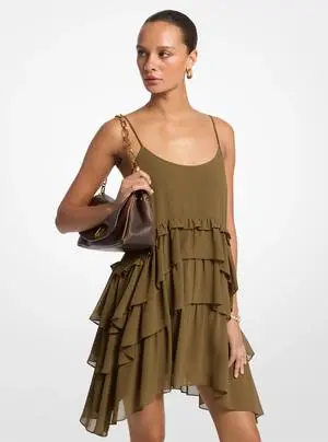 Michael Kors Georgette High-low Tiered Ruffled Tank Dress - Green
