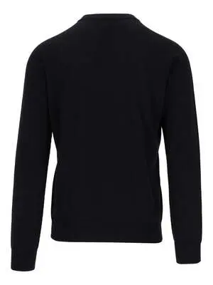 Giorgio Armani Crew Neck Wool Sweater With Embroidered Logo - Blue