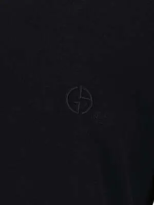 Giorgio Armani Crew Neck Wool Sweater With Embroidered Logo - Blue