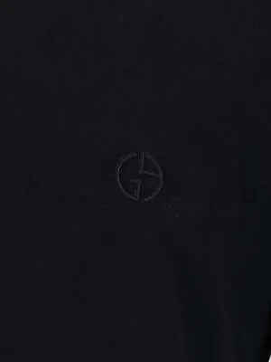 Giorgio Armani Crew Neck Wool Sweater With Embroidered Logo - Blue