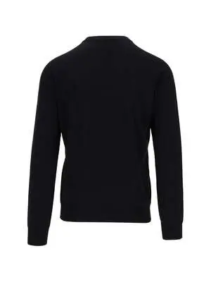 Giorgio Armani Crew Neck Wool Sweater With Embroidered Logo - Blue