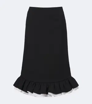 SHUSHU/TONG Ruffled Wool And Silk Midi Skirt - Black