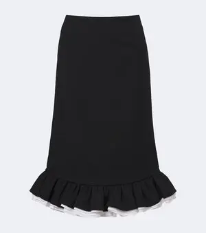 SHUSHU/TONG Ruffled Wool And Silk Midi Skirt - Black
