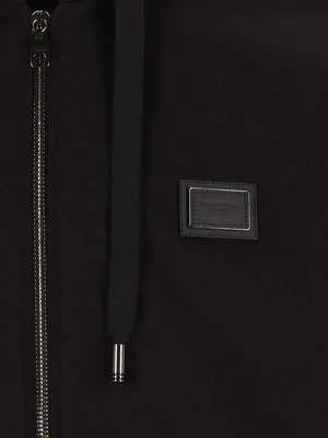 Dolce & Gabbana Cotton Zip-up Hoodie With Logo Tag - Black