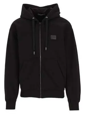 Dolce & Gabbana Cotton Zip-up Hoodie With Logo Tag - Black