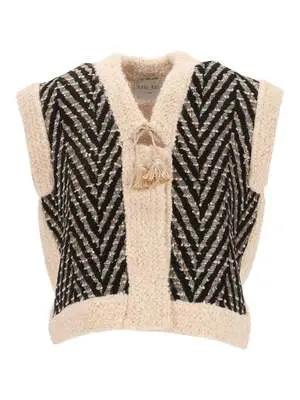 FORTE_FORTE Jacquard Chevron Vest With Tassels - Multicolor