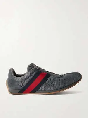 Gucci Legacy Webbing And Suede-trimmed Mesh Sneakers - Gray