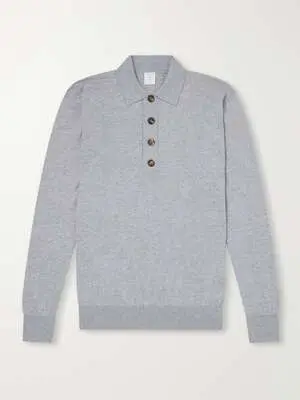 Eleventy Cotton And Cashmere-blend Polo Shirt - Gray