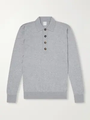 Eleventy Cotton And Cashmere-blend Polo Shirt - Gray