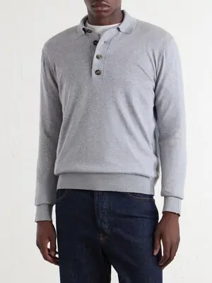 Eleventy Cotton And Cashmere-blend Polo Shirt