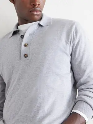 Eleventy Cotton And Cashmere-blend Polo Shirt