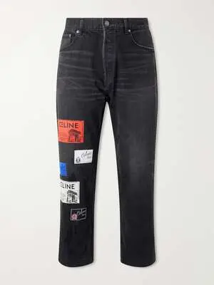 Celine Logo-appliquéd Straight-leg Jeans - Black