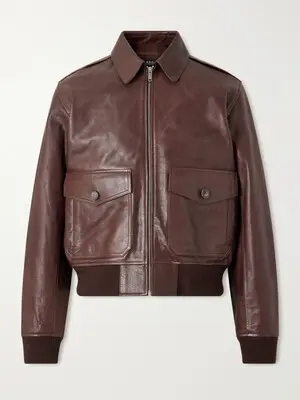 A.p.c. Gael Leather Bomber Jacket - Brown