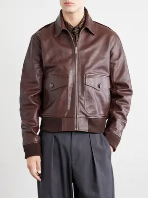 A.p.c. Gael Leather Bomber Jacket - Brown