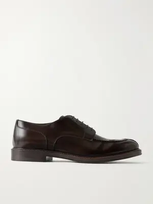 Brunello Cucinelli Leather Derby Shoes With Split-toe Design - Brown
