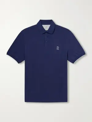 Brunello Cucinelli Logo-print Cotton-piqué Polo Shirt - Blue