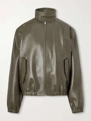 Bottega Veneta Leather Blouson Jacket With Intrecciato Trim - Green