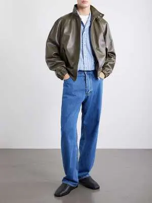 Bottega Veneta Leather Blouson Jacket With Intrecciato Trim