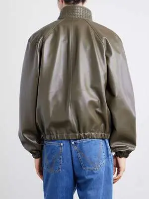 Bottega Veneta Leather Blouson Jacket With Intrecciato Trim