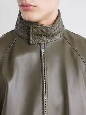 Bottega Veneta Leather Blouson Jacket With Intrecciato Trim