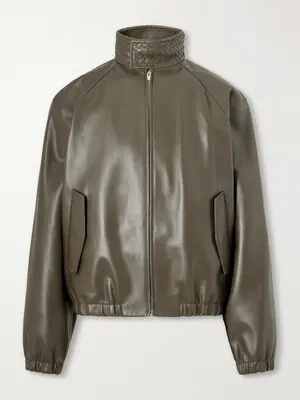 Bottega Veneta Leather Blouson Jacket With Intrecciato Trim - Green