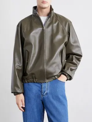 Bottega Veneta Leather Blouson Jacket With Intrecciato Trim