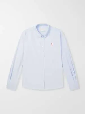 AMI Paris Logo-embroidered Cotton Oxford Shirt - Blue