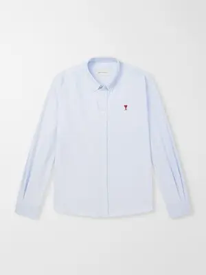 AMI Paris Logo-embroidered Cotton Oxford Shirt - Blue