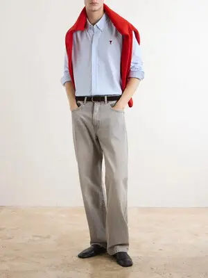 AMI Paris Logo-embroidered Cotton Oxford Shirt